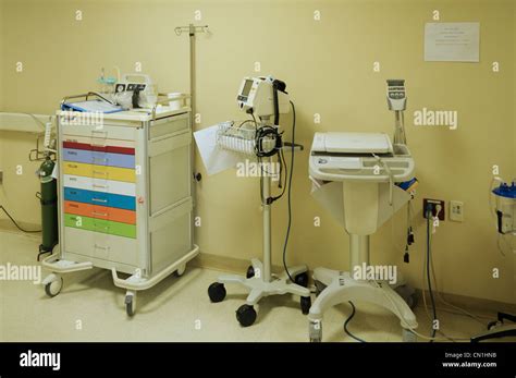 Emergency Code Cart In A Hospital Corridor Also Known As A Crash Cart