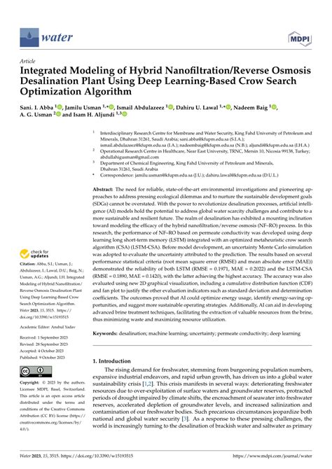 Pdf Integrated Modeling Of Hybrid Nanofiltrationreverse Osmosis Desalination Plant Using Deep
