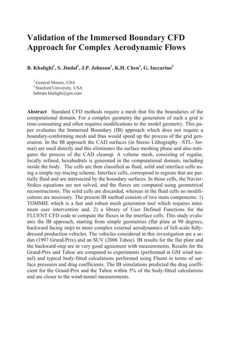 Pdf Validation Of The Immersed Boundary Cfd Approach For Complex