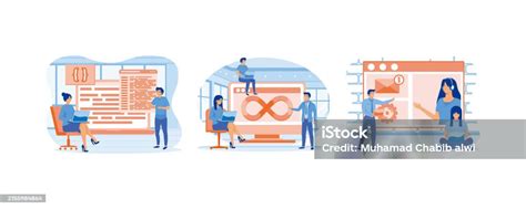 개발자 및 devops 개념 기술 지원 팀은 소프트웨어 엔지니어링 시스템을 구축하기 위해 협력합니다 소프트웨어 개발 및 운영