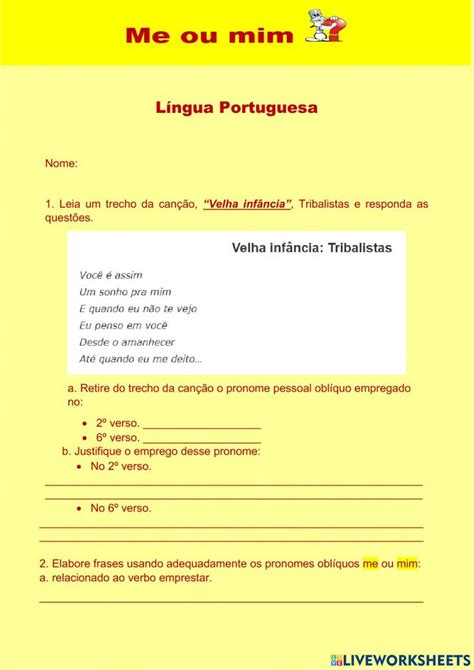 Mim Ou Me Worksheet Interactive Workbook School Subjects