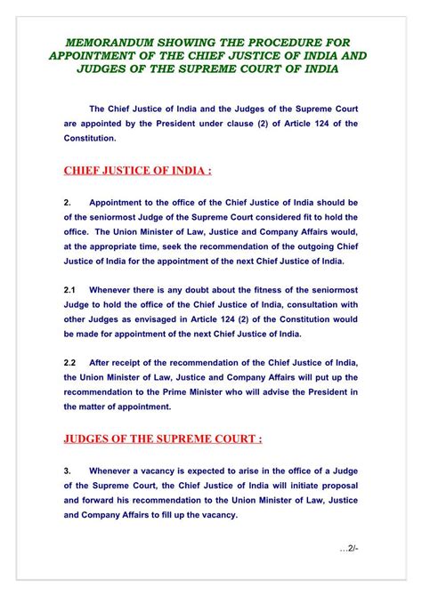 Memorandum Of Procedure Of Appointment Of Supreme Court DocsLib