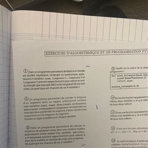 Exercices D Algorithmique Et De Programmation Python Nosdevoirs Fr