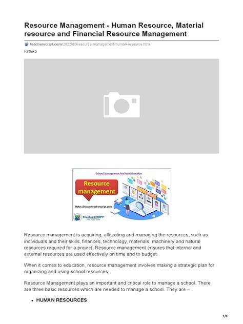 Resource Management Human Resource Material Resource And Financial