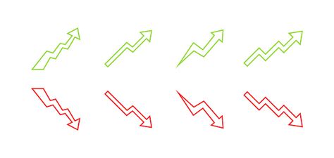 흰색 배경에 녹색 위쪽 화살표와 빨간색 아래쪽 화살표 그래프 기호입니다 벡터 아이콘 가을에 대한 스톡 벡터 아트 및 기타 이미지 가을 감소 경제 Istock