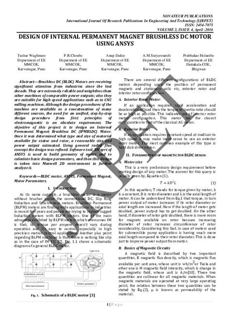 Pdf Design Of Internal Permanent Magnet Brushless Dc Motor Using Ansys