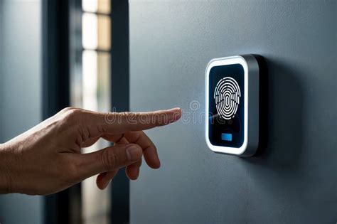 Hand Using Fingerprint Scanner For Secure Access Smart Home Technology