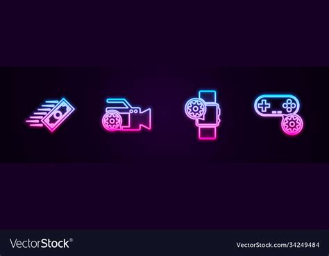 Set Line Fast Payments Video Camera Setting Vector Image