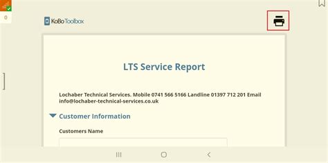 No Print Icon When Using Android Bug Reporting Kobotoolbox