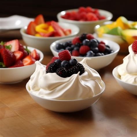 Premium Ai Image A Table Full Of Fruit And Whipped Cream With A Bowl