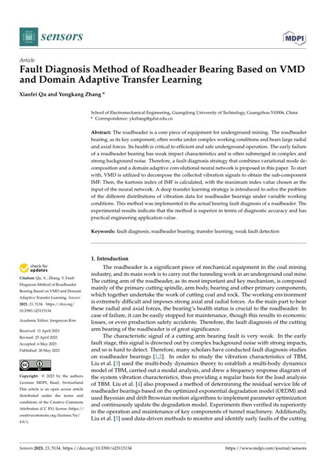 Pdf Fault Diagnosis Method Of Roadheader Bearing Based On Vmd And Domain Adaptive Transfer