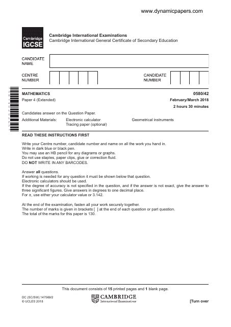 Cambridge International Examinations Mathematics Paper 4 Extended Download Printable Pdf