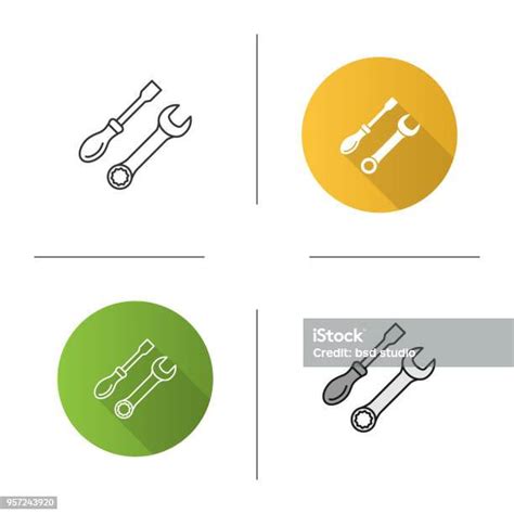 螺絲刀和扳手圖示向量圖形及更多修理圖片 修理 單線 器材 Istock