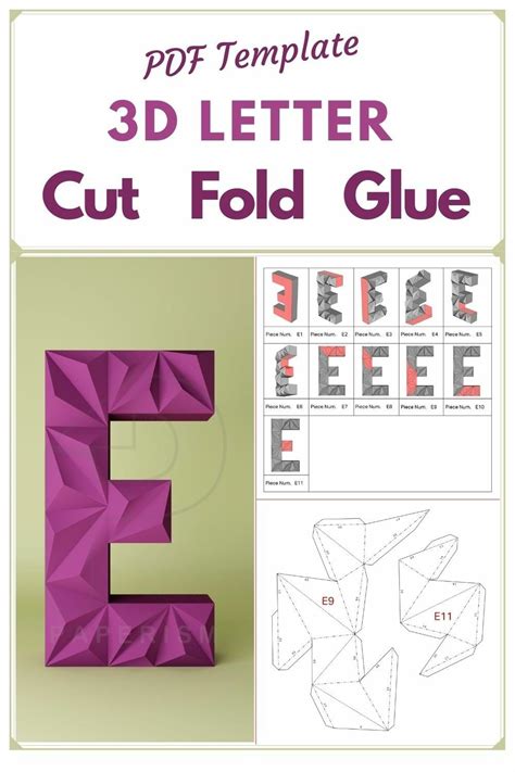 E Letter Papercraft 3d Alphabet Diy Pdf Template Low Poly Alphabet