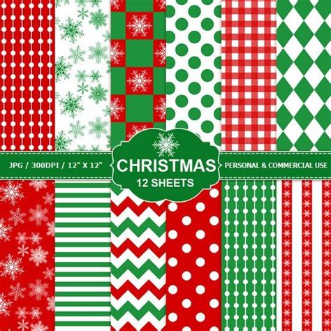 12 Christmas Digital Scrapbook Paper Digital Paper Patterns For Card