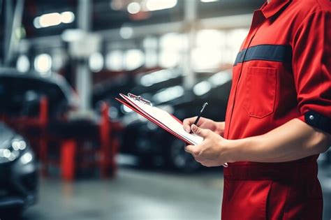 Premium Photo Generative AI Mechanic Show The Car Checking List For
