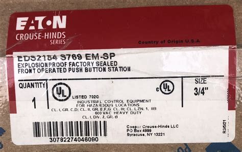 Crouse Hinds EDS2184 S769 EM SP Explosion Proof Front Operated Push