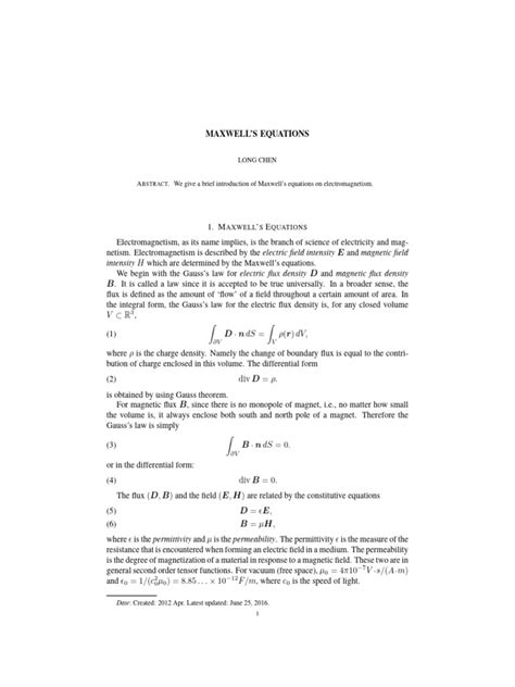 Maxwell Equation Pdf Technology And Engineering