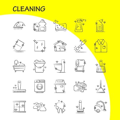 Infographics 모바일 Uxui 키트 및 인쇄 디자인에 대한 청소 손으로 그린 아이콘 세트 브러시 브러시 클린 스크럽