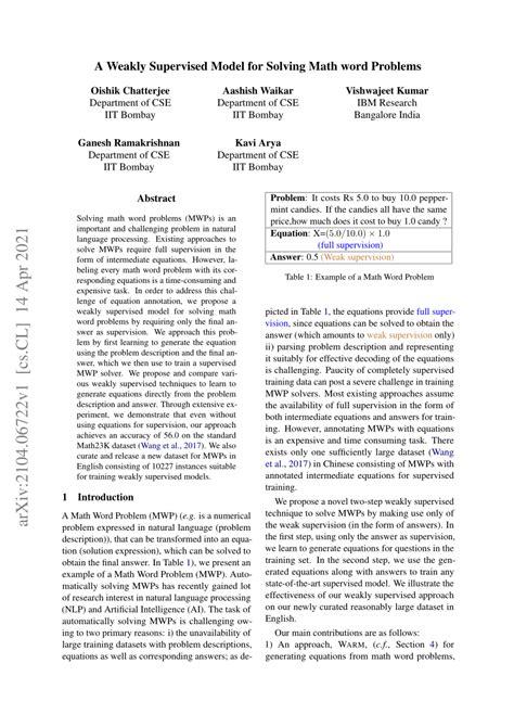 Pdf A Weakly Supervised Model For Solving Math Word Problems