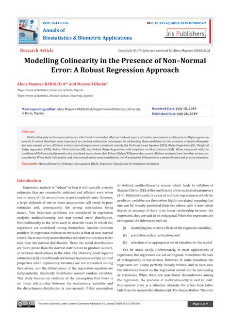 Pdf Modelling Colinearity In The Presence Of Non Normal Error A