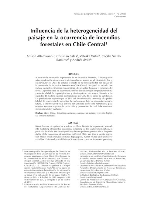Pdf Influence Of Landscape Heterogeneity In The Occurrence Of Forest Fires In Central Chile