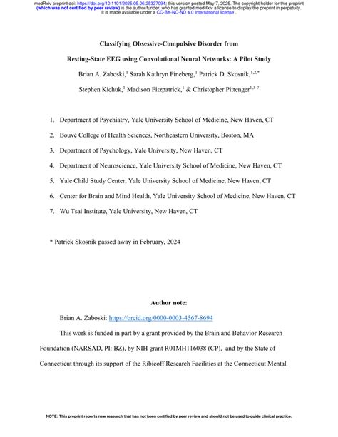 Pdf Classifying Obsessive Compulsive Disorder From Resting State Eeg Using Convolutional