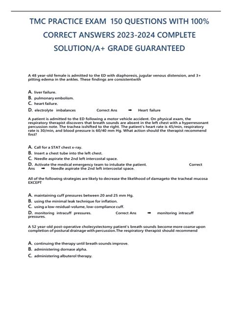 TMC PRACTICE EXAM QUESTIONS WITH CORRECT ANSWERS COMPLETE SOLUTION A GRADE GUARANTEED