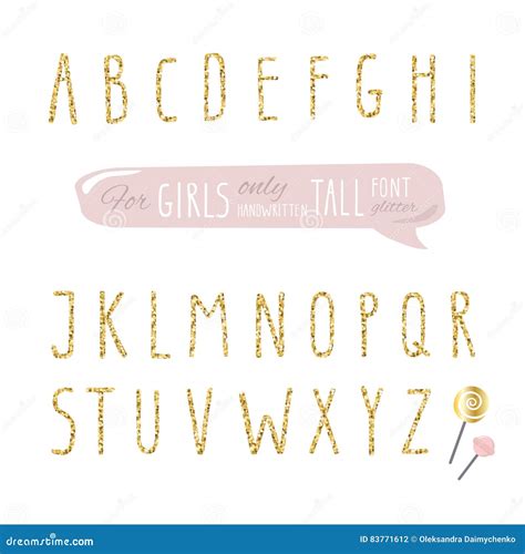 Cute Hand Drawn Narrow Glitter Font For Girls Tall Shiny Alphabet