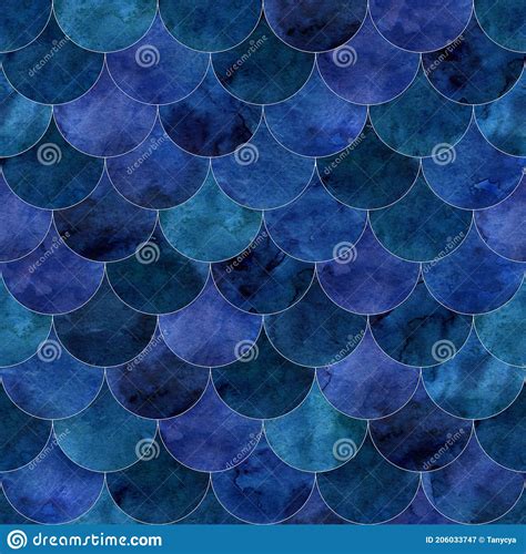 Abstract Mermaid Scales Seamless Pattern Fish Skin Texture In Navy