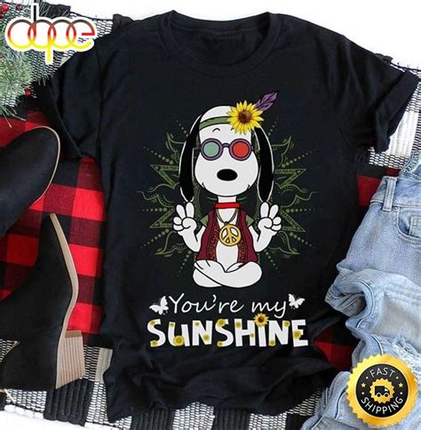 Snoopy Native Hippie Youre My Sunshine Black T Shirt Men