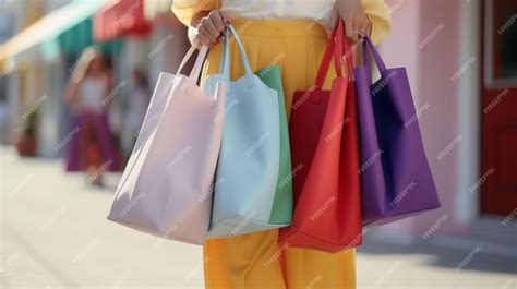 Premium Photo Woman Carrying Multiple Shopping Bags On Busy Street