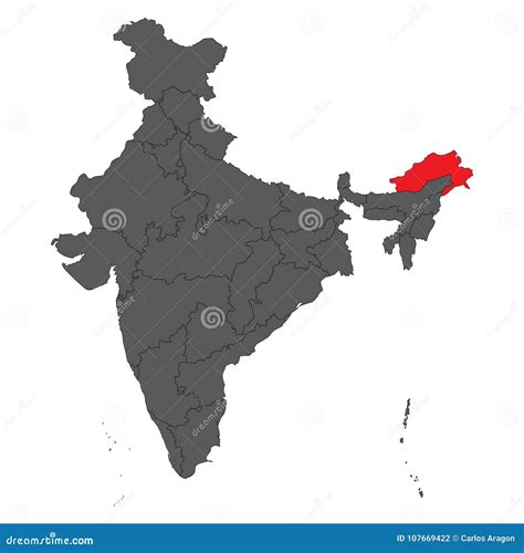 Rouge Darunachal Pradesh Sur Le Vecteur Gris De Carte Dinde