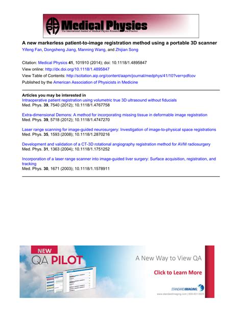 Pdf A New Markerless Patient To Image Registration Method Using A Portable 3d Scanner