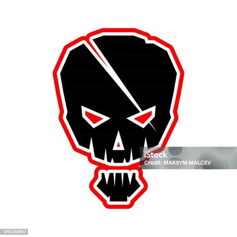 흉터 아이콘이있는 공격적인 두개골 만화 스타일 일러스트레이션 공포 또는 할로윈을위한 티셔츠 인쇄 흰색 배경에 고립 된 손 그리기 그림 벡터 Eps 10 T 셔츠에 대한 스톡