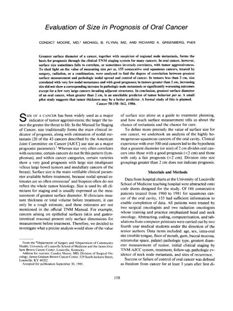 Evaluation Of Size In Prognosis Of Oral Cancr Pdf