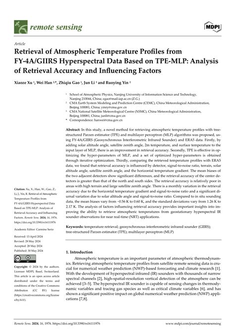 Pdf Retrieval Of Atmospheric Temperature Profiles From Fy 4agiirs Hyperspectral Data Based On