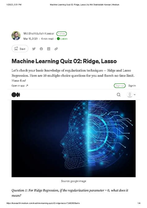 Machine Learning Quiz 02 Ridge Lasso By Md Shahidullah Kawsar Medium Md Shahidullah Kawsar
