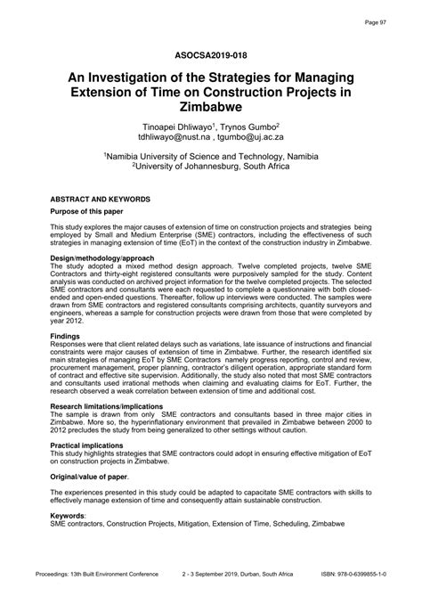 PDF An Investigation Of The Strategies For Managing Extension Of Time On Construction Projects