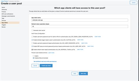 Creating Cognito User Pool