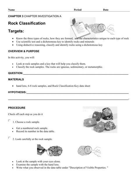 Rock Classification Lab Igneous Sedimentary Metamorphic