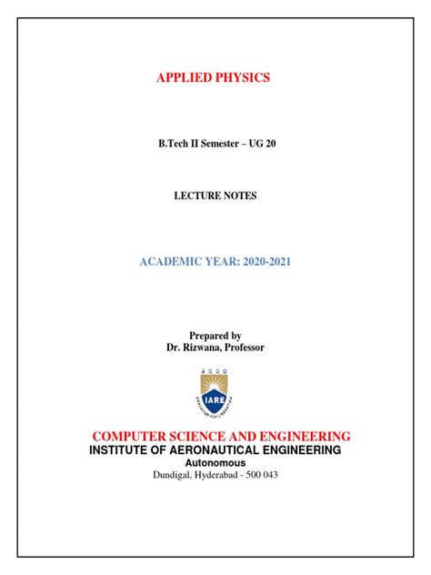 Applied Physics Lecture Notes Pdf Band Gap Electrical Resistivity