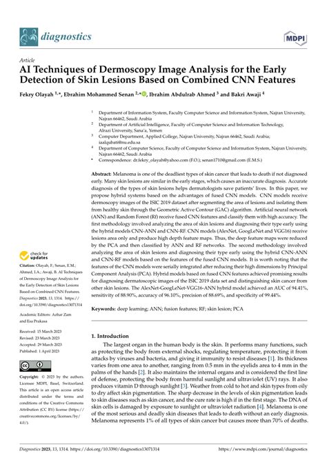 pdf ai techniques of dermoscopy image analysis for the early