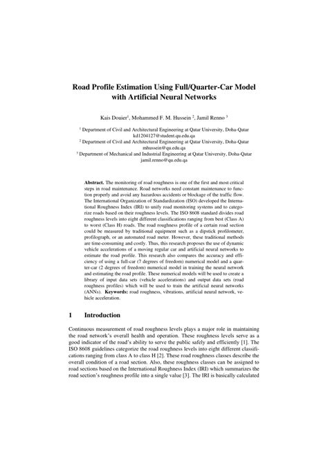 Pdf Road Profile Estimation Using Full Quarter Car Model With Artificial Neural Networks