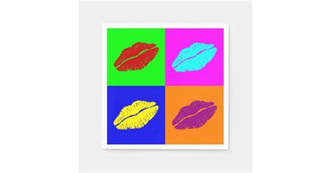 Colorful Pop Art Lipstick Kiss Paper Napkins Zazzle
