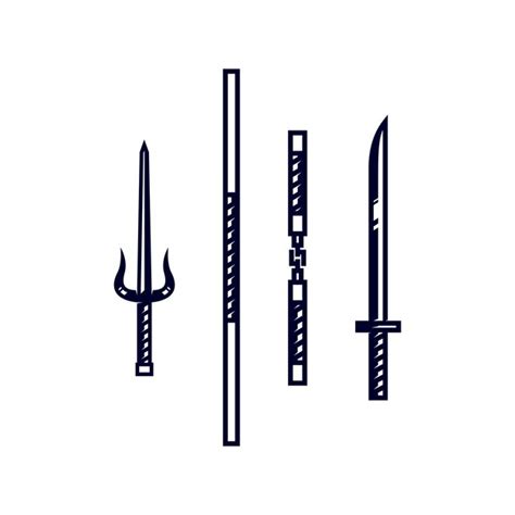 Premium Vector Ninja Weapons Vector Katana Nunchuck Battle Staff