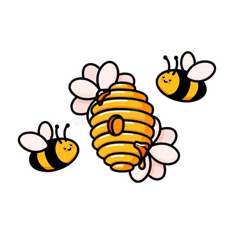 Cute Set Of Bees Vector Illustration In Doodle Style Colorful