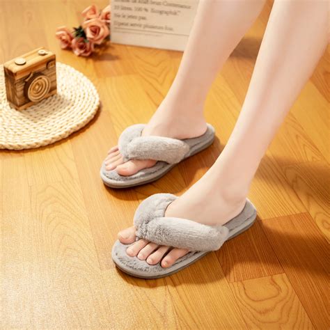 Womens Home Slippers Plush Flip Flops Cozy Memory Foam Spa Plush