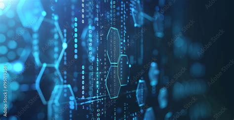 abstract digital technology background with blue glowing hexagons and