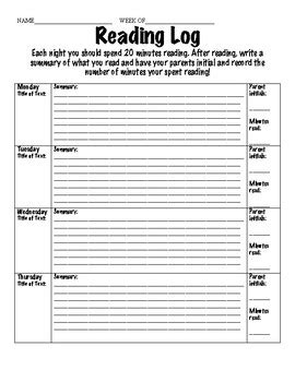 Reading Log Homework With Summary By Ten Tiny Turkeys TPT